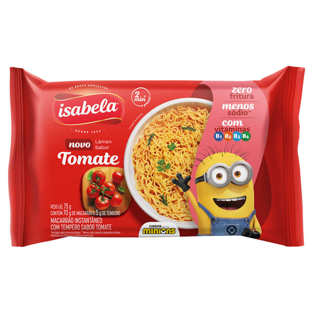 Macarrão Instantâneo Tomate Minions Isabela 75g - Super Muffato Delivery